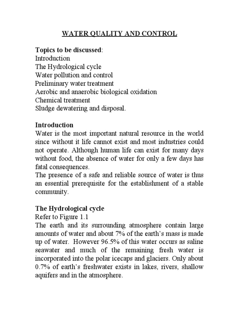 Water Quality and Control | PDF