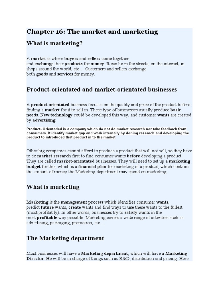 Chapter 16: The Market and Marketing What Is Marketing? | PDF | Market ...