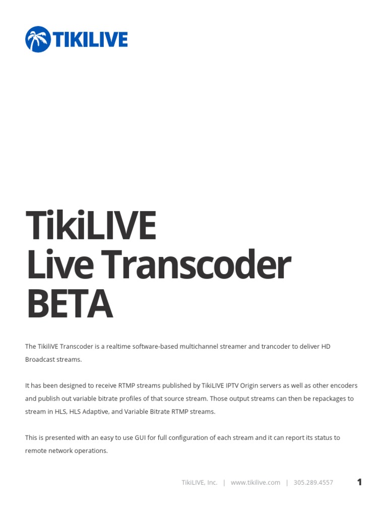 Tikilive Live Transcoder Beta 05 | PDF | Streaming Media | Set Top Box