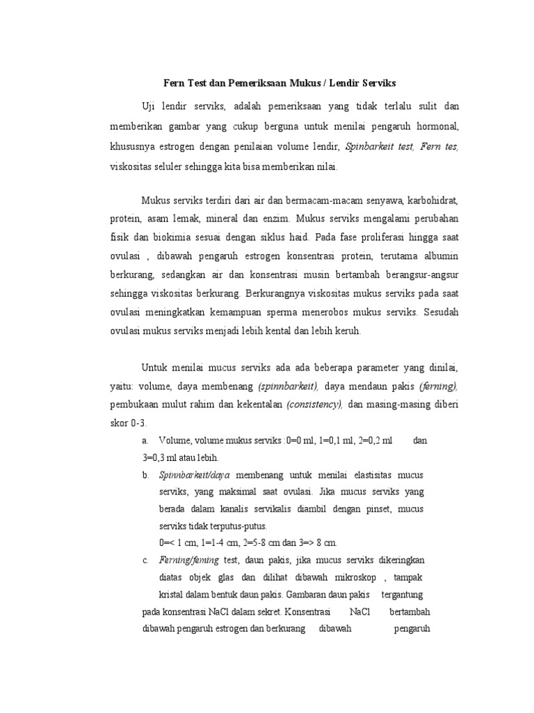 Fern Test Dan Pemeriksaan Mukus Serviks | PDF