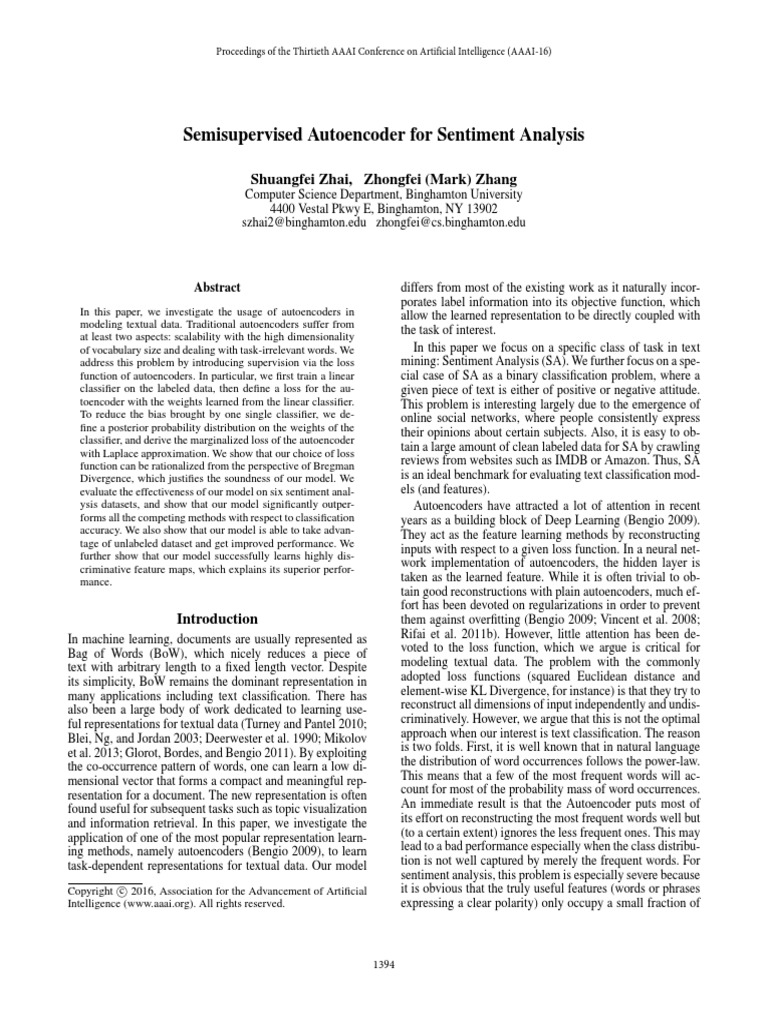 Semisupervised Autoencoder For Sentiment Analysis12059 55631 1 Pb Pdf Statistical 