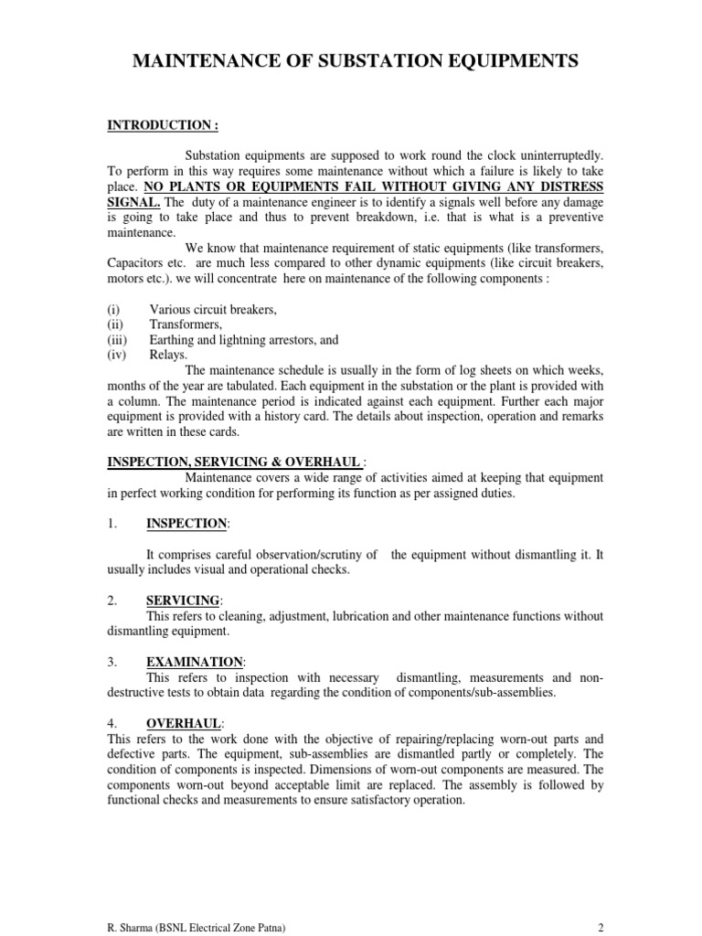 Substation Equipment Maintenance Guide | PDF | Fuse (Electrical) | Switch
