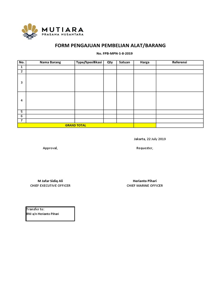 Form Pengajuan Barang | PDF