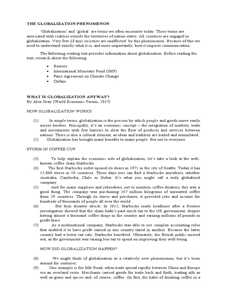 The Globalization Phenomenon | PDF | Starbucks | Globalization