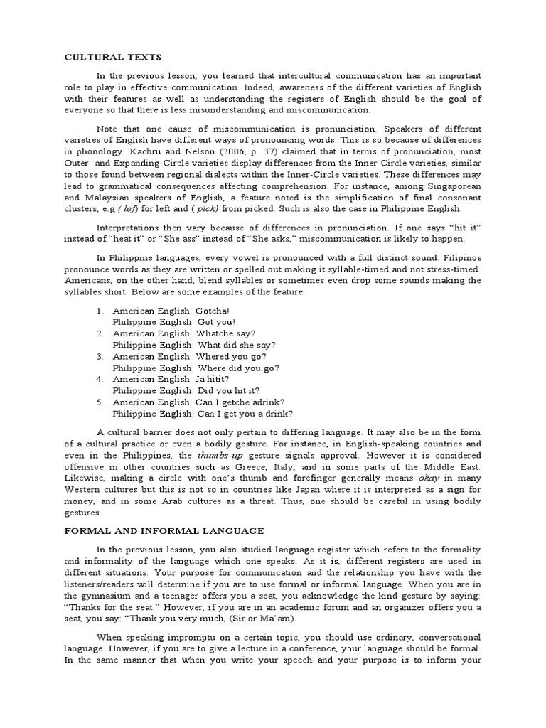 Cultural Texts | PDF | English Language | Phonology