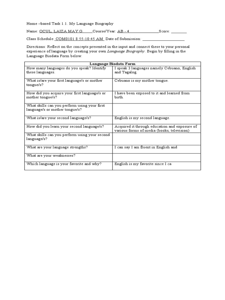 1.2 Language Biography Form | PDF