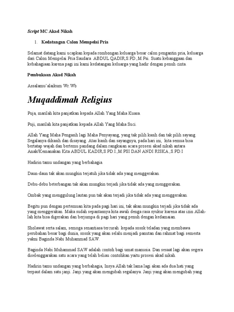 Script MC Akad Nikah | PDF