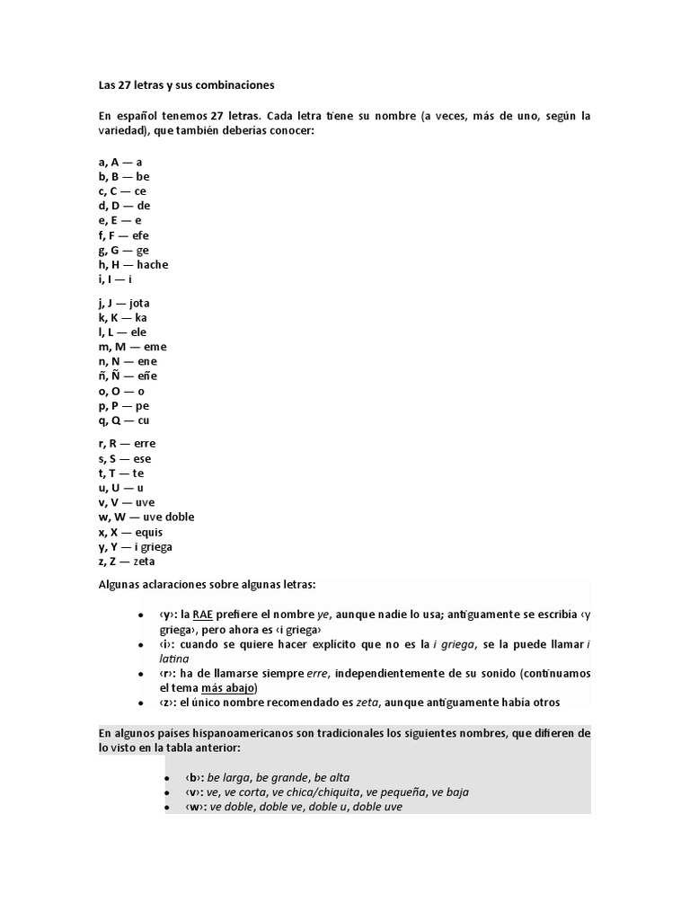 Las 27 Letras y Sus Combinaciones | PDF | Ortografía | Colación