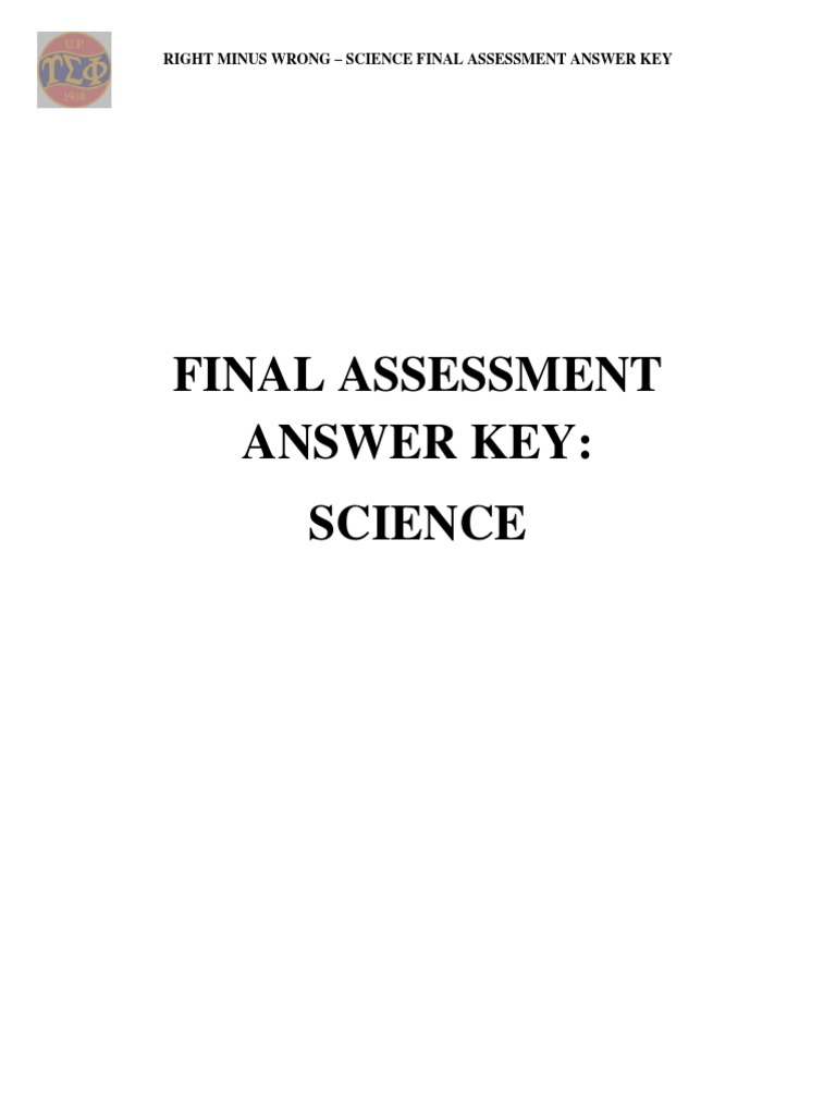 Right Minus Wrong - Science Final Assessment Answer Key | PDF
