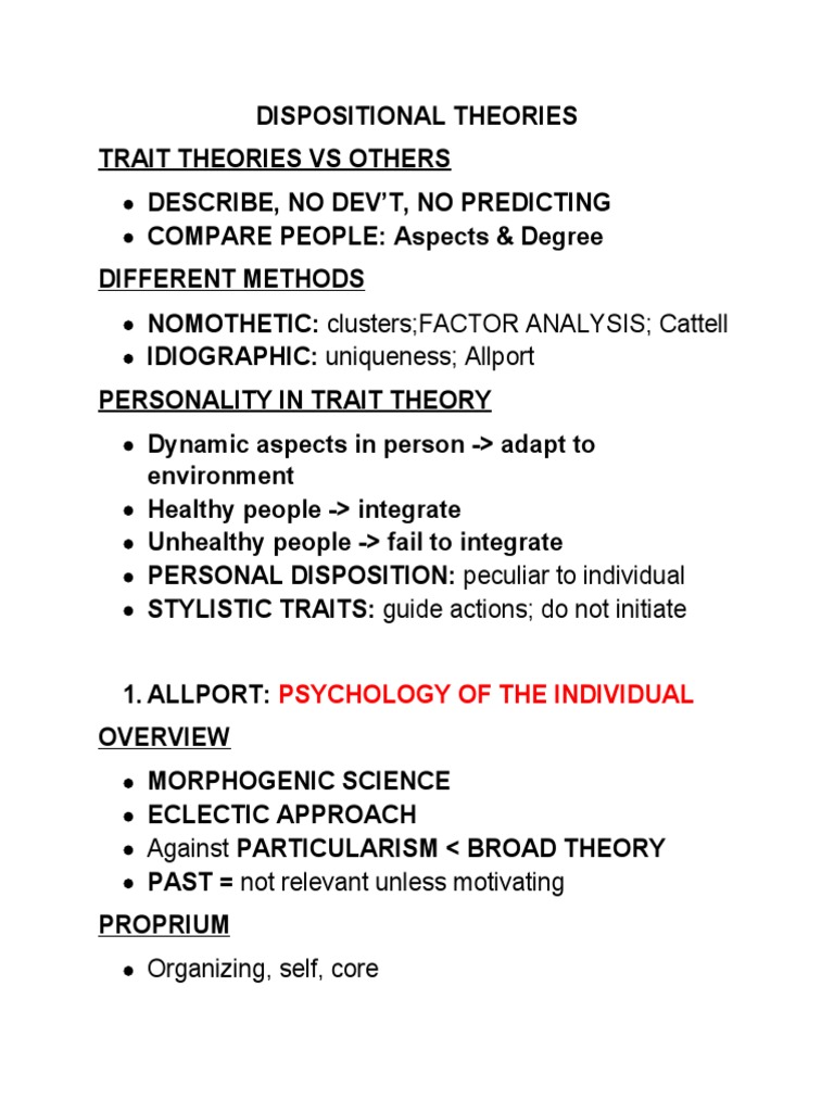Dispositional Theories Trait Theories Vs Others: Psychology of The ...