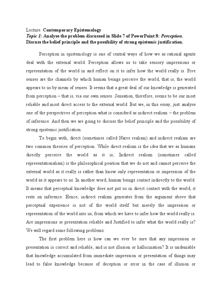 Topic Perception in Epistemology | PDF | Epistemology | Perception