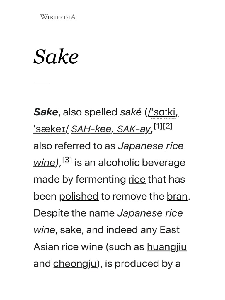 Sake | PDF | Fermented Drinks | Alcoholic Drinks