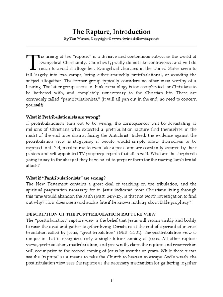 The Rapture, Introduction: What If Pretribulationists Are Wrong? | PDF ...