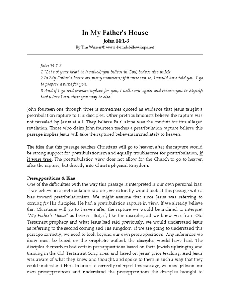 In My Father's House: John 14:1-3 | PDF | Rapture | Ascension Of Jesus