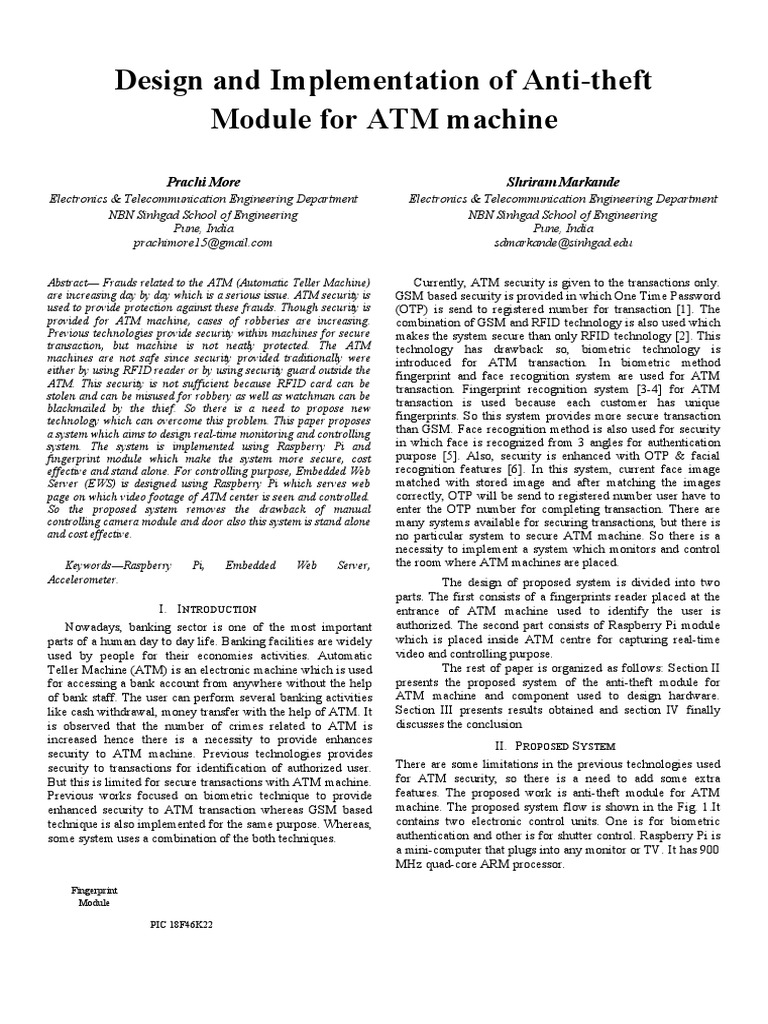 Design and Implementation of Anti-Theft Module For ATM Machine | PDF | Raspberry Pi | Automated ...