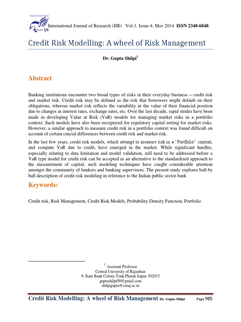 Credit Risk Modeling in Banking | PDF | Credit Rating | Value At Risk