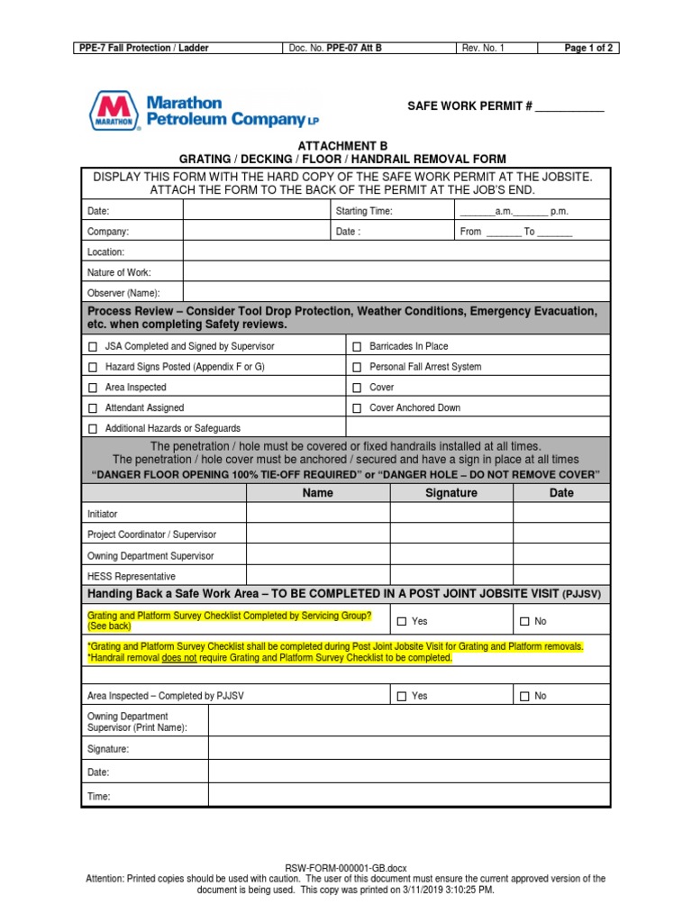 Grating Decking and Floor Removal Form | PDF