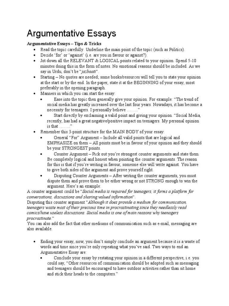 Argumentative Essays - Tips & Tricks | PDF | Essays | Internet