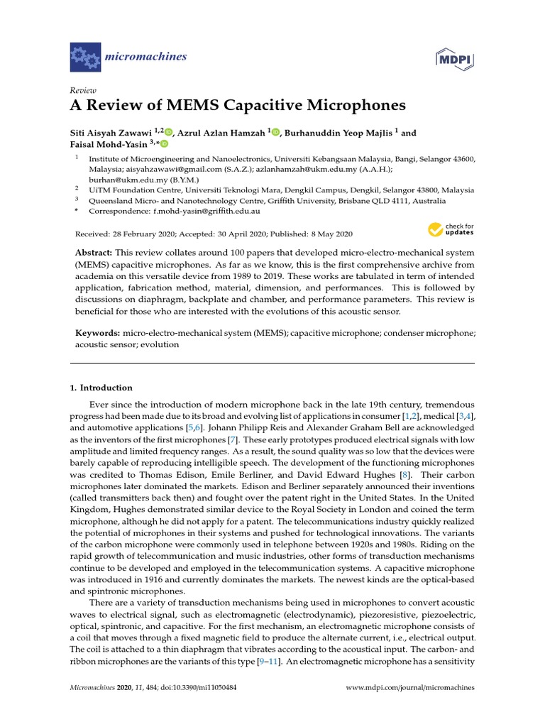 A Review of MEMS Capacitive Microphones: Micromachines | PDF ...