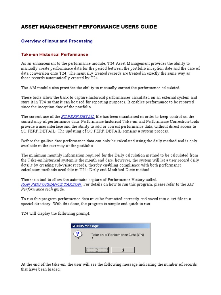 Asset Management Performance Users Guide: Overview of Input and ...