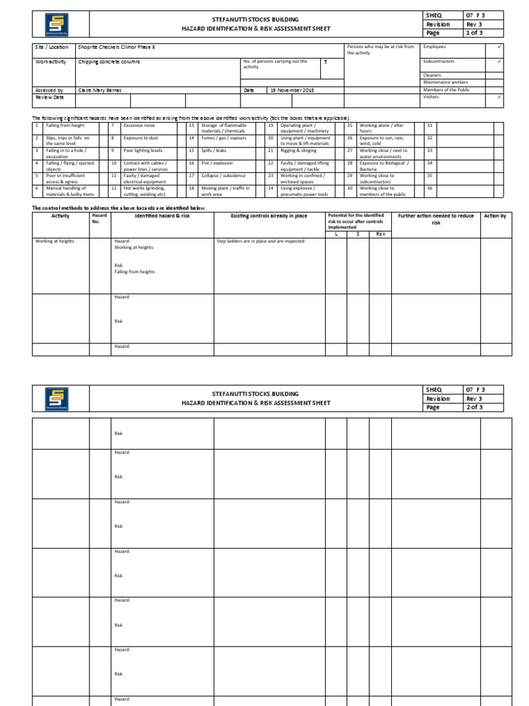 SHEQ 07 F 3 Activity Based RA Format | PDF | Hazards | Risk