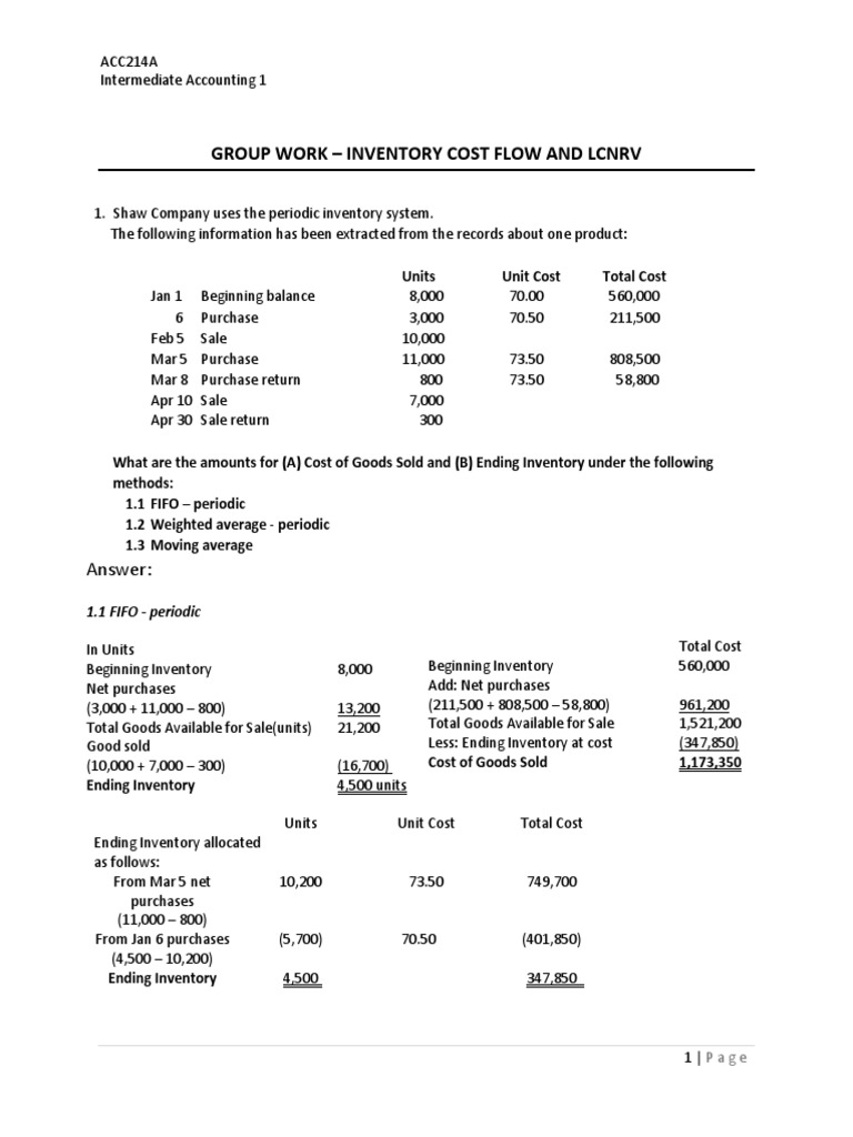 Group Work - Inventory Cost Flow and LCNRV: Answer | PDF | Inventory ...