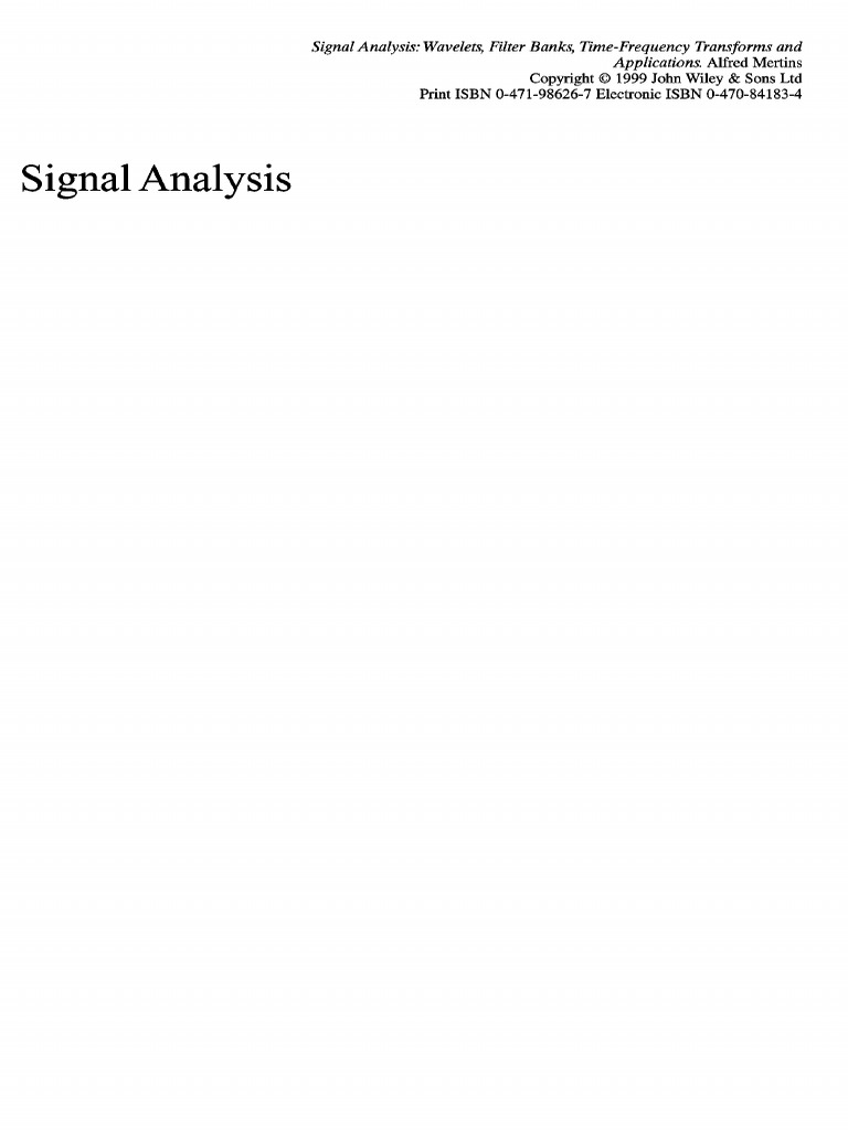 Signal Analysis Signal Analysis Wavelets Filter Banks Time Frequency Transforms And