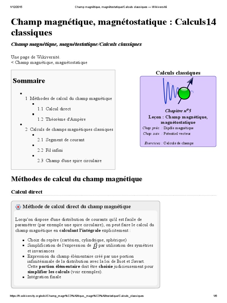 Champ Magnetique Magnetostatique Calculs | PDF | Champ magnétique ...