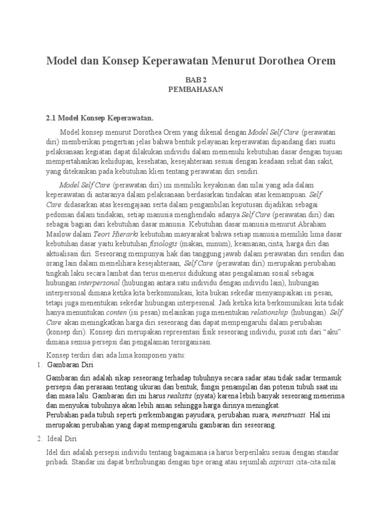 Model Dan Konsep Keperawatan Menurut Dorothea Orem | PDF