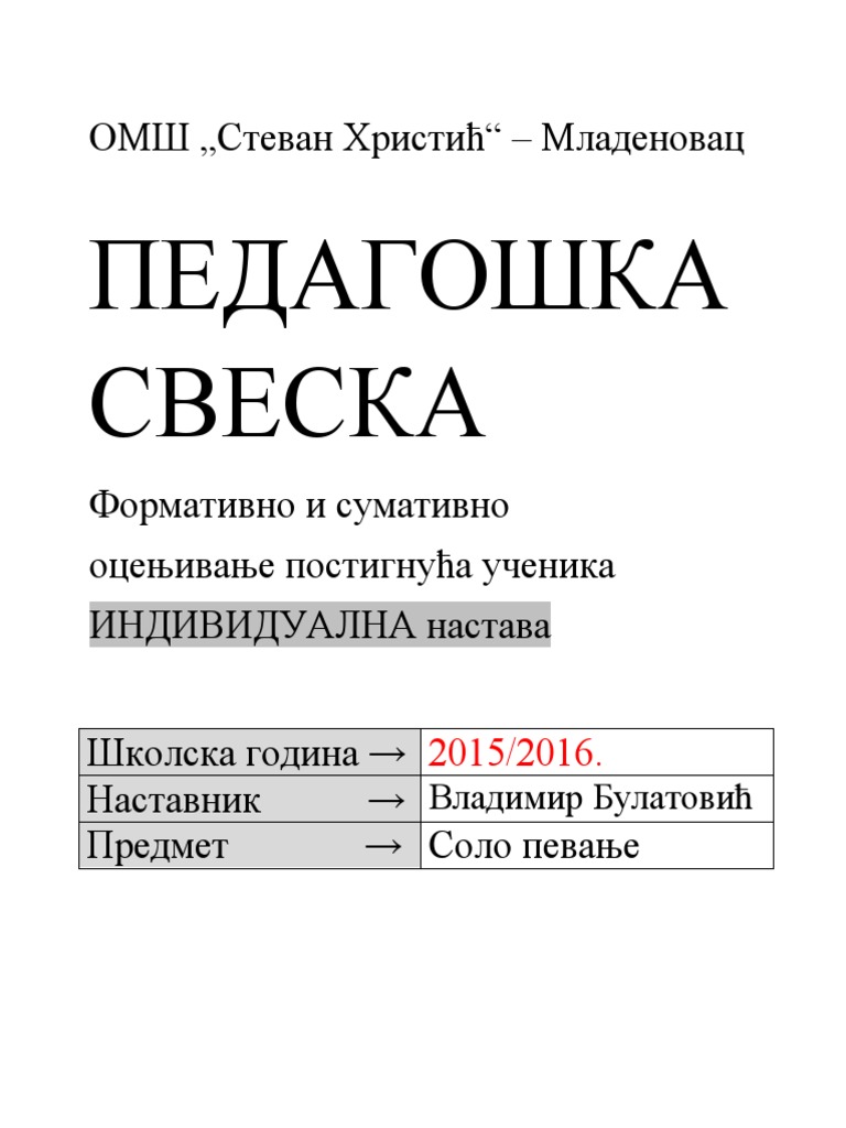 Pedagoska Sveska - Vladimir Bulatovic | PDF