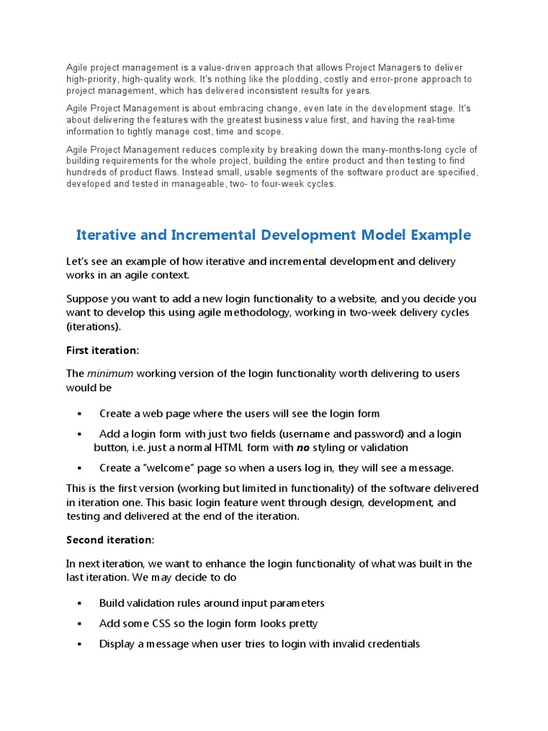Agile Project Management Example | PDF | Agile Software Development | Login