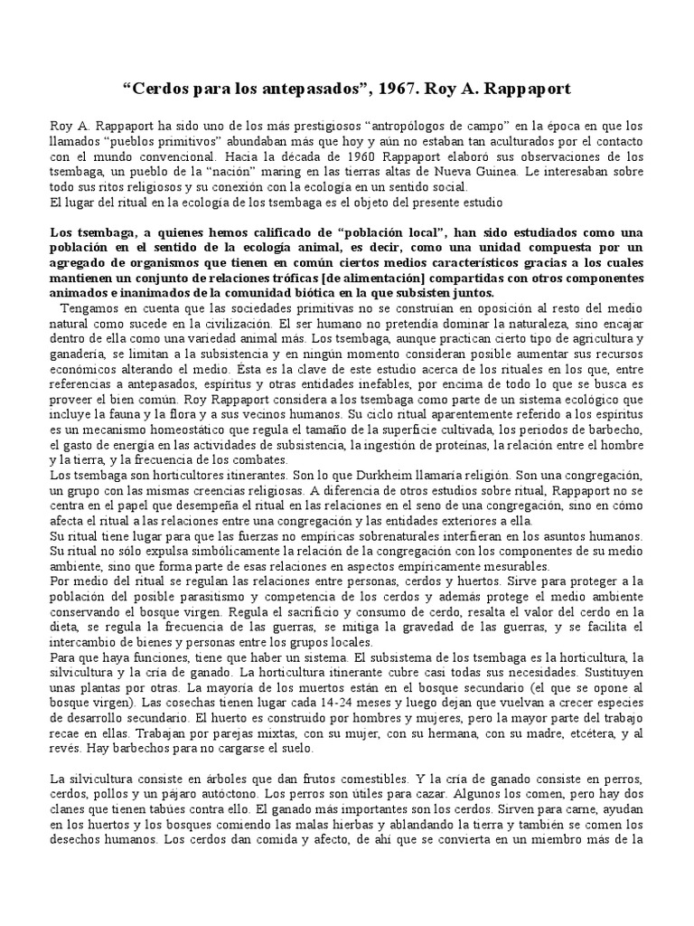 Ritual Kaiko y Cerdos Tsembaga | PDF | Cerdo doméstico | Ecología