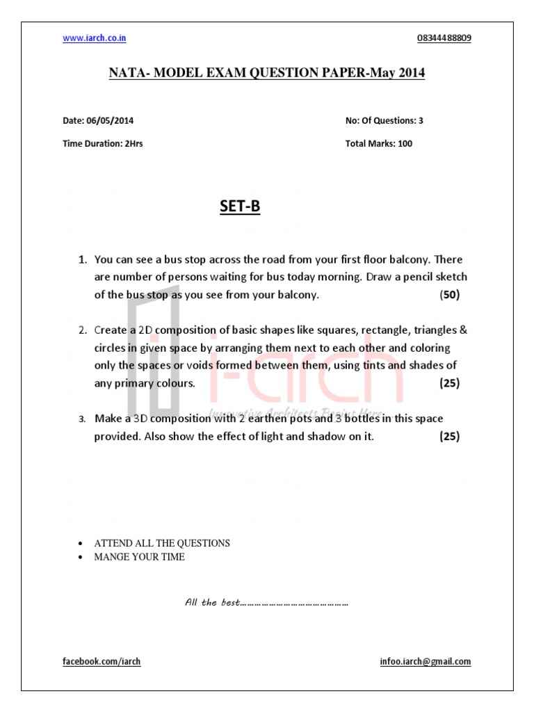 Set-B: Nata-Model Exam Question Paper-May 2014 | PDF