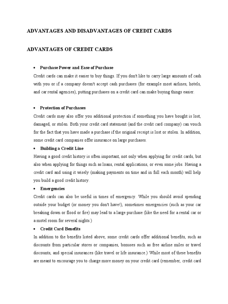 Advantages and Disadvantages of Credit Cards | PDF | Credit Card | Credit