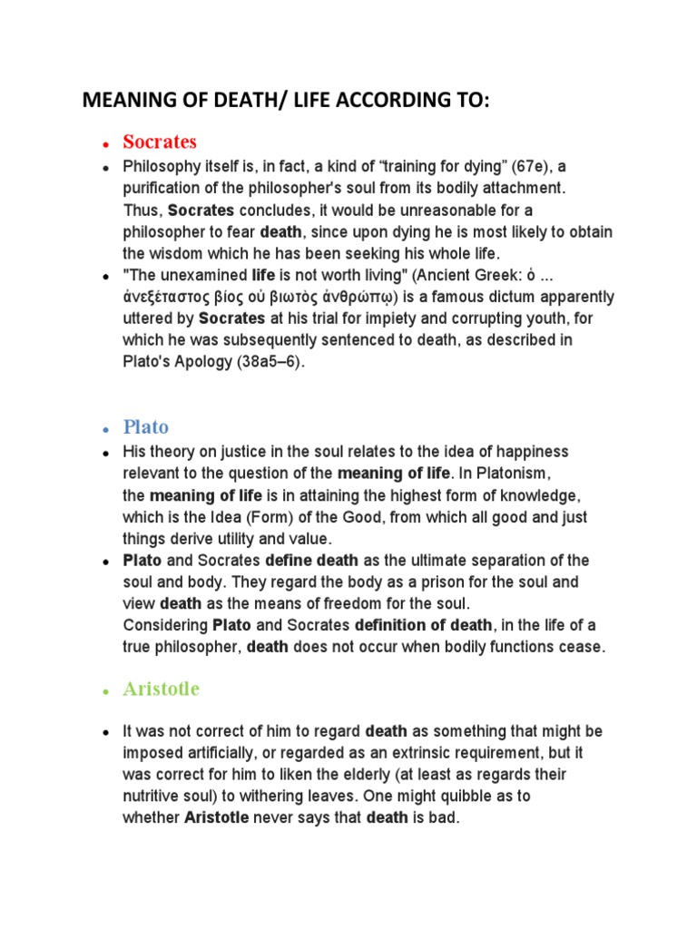 Meaning of Death and Life | Download Free PDF | Meaning Of Life | Socrates