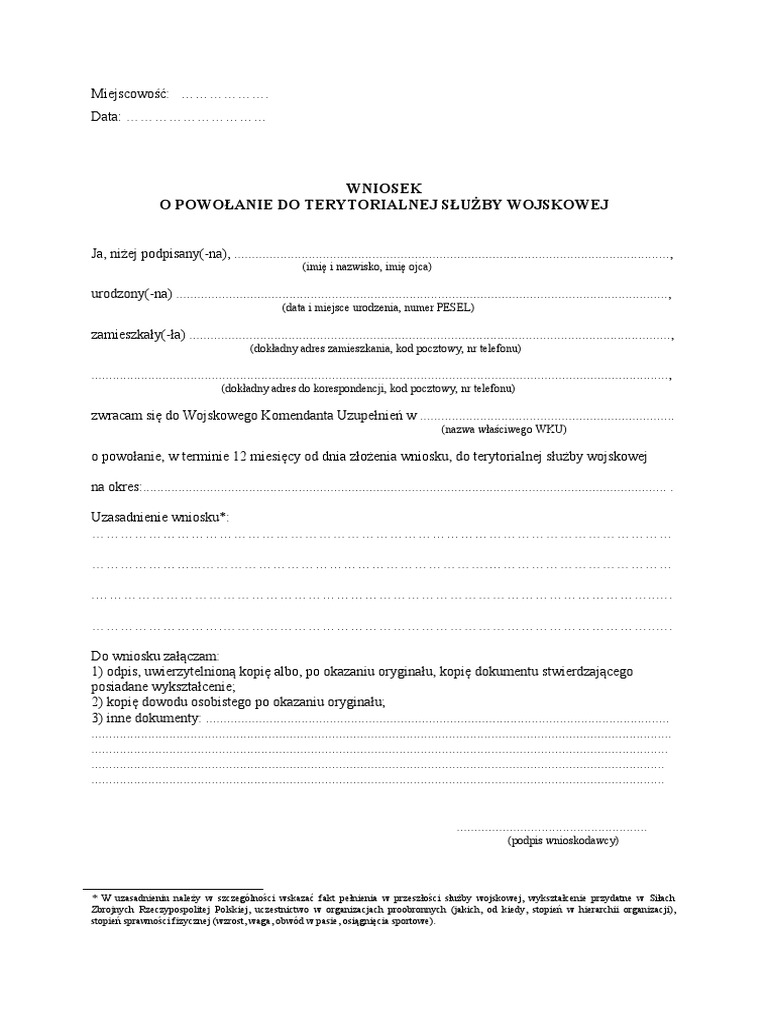 Wniosek o Powołanie Do TSW | PDF