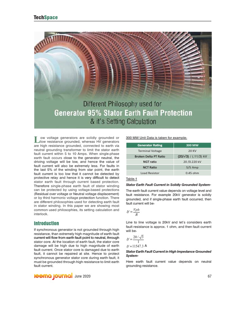 IEEMA June 2020 - Generator 95% Stator Earth Fault and Its Calculation ...
