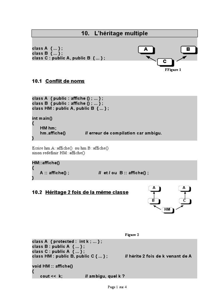 Héritage multiple en C++ : Concepts clés | PDF | Données | Informatique