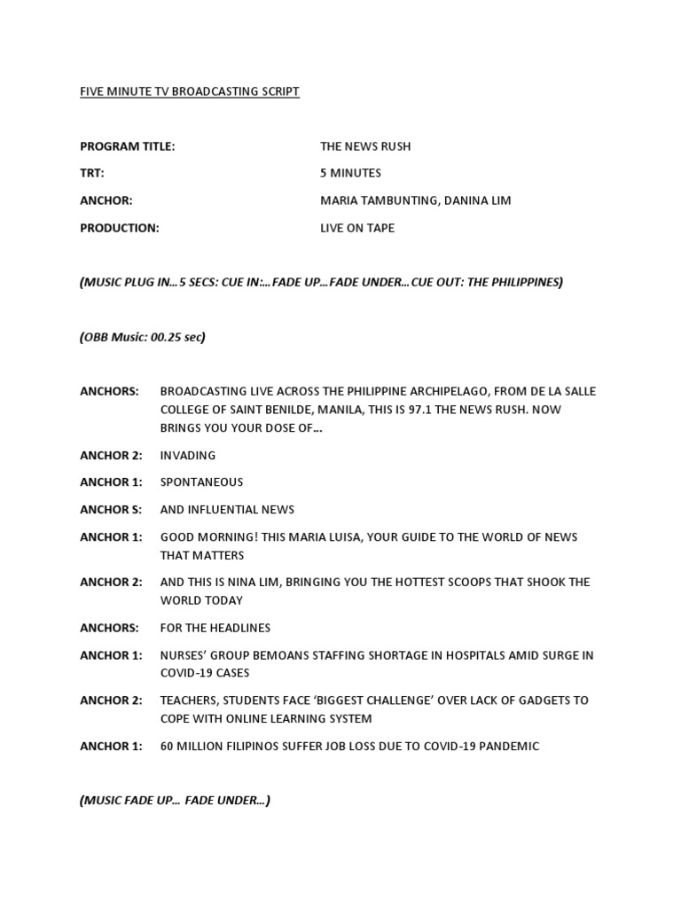 Five Minute TV Broadcasting Script | PDF | Economies | Epidemic And Plague