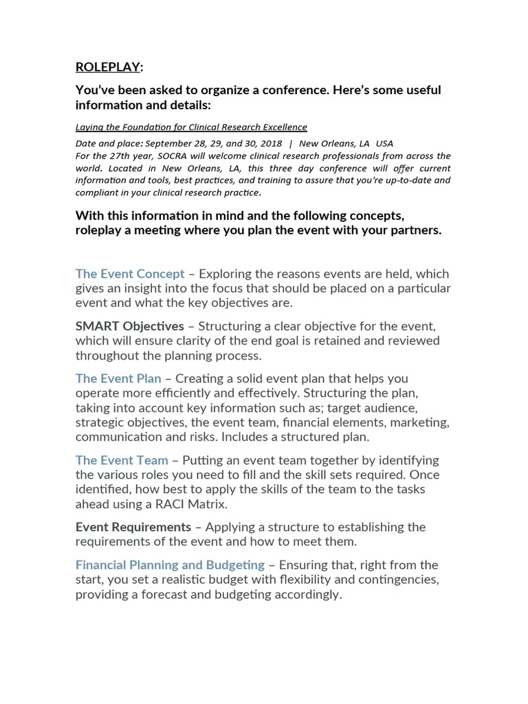ROLEPLAY (Different Steps in Event Management) | PDF | Clinical Trial ...