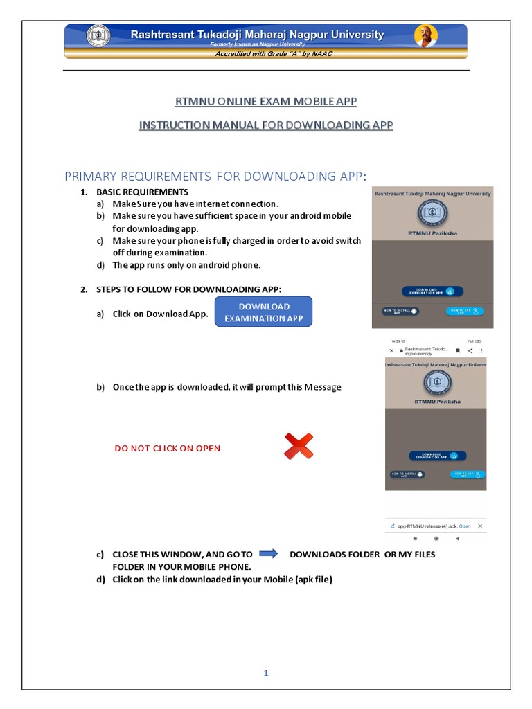 RTMNU Online Exam App Download Instructions | PDF | Mobile App | Mobile ...