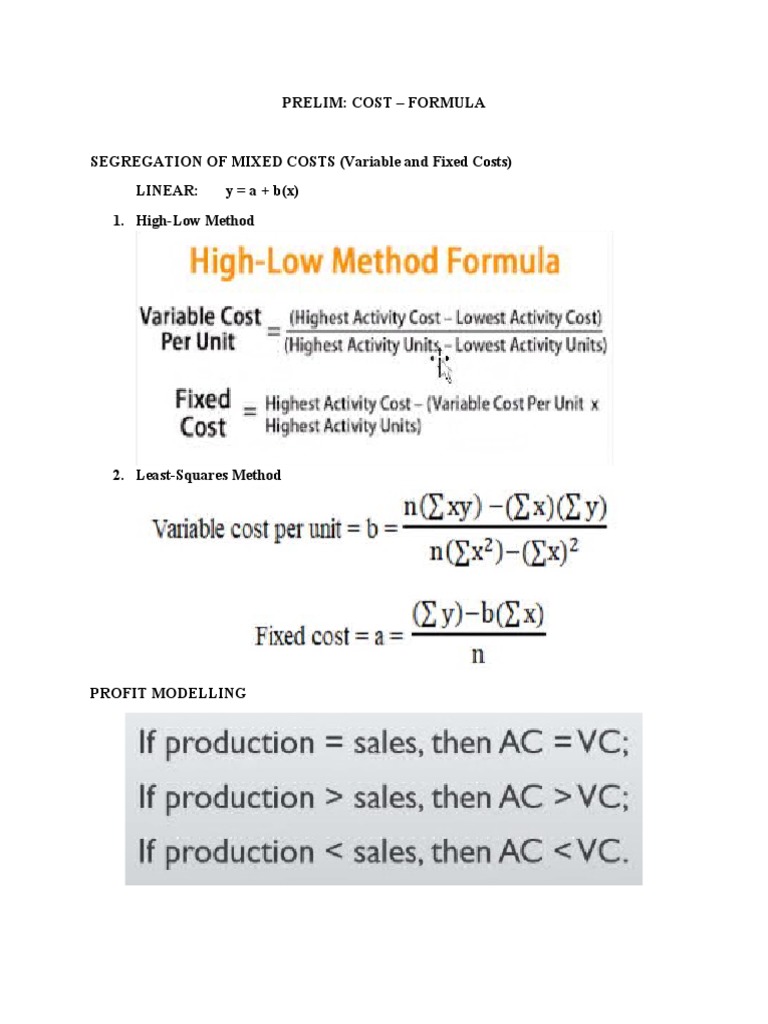 Cost Modelling and Profitability Analysis: Formulas for Calculating ...