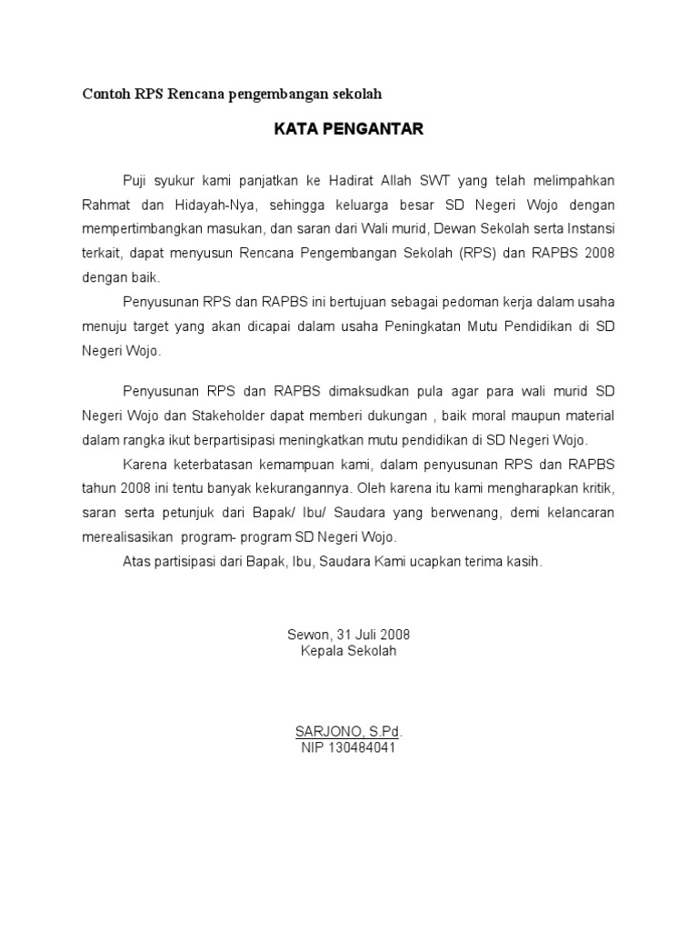 Contoh RPS SD Negeri Wojo 2008 | PDF