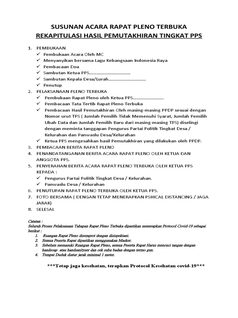 Susunan Acara Rapat Pleno DPHP | PDF