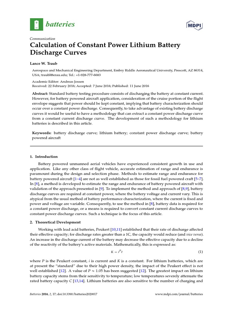 Batteries: Calculation of Constant Power Lithium Battery Discharge ...