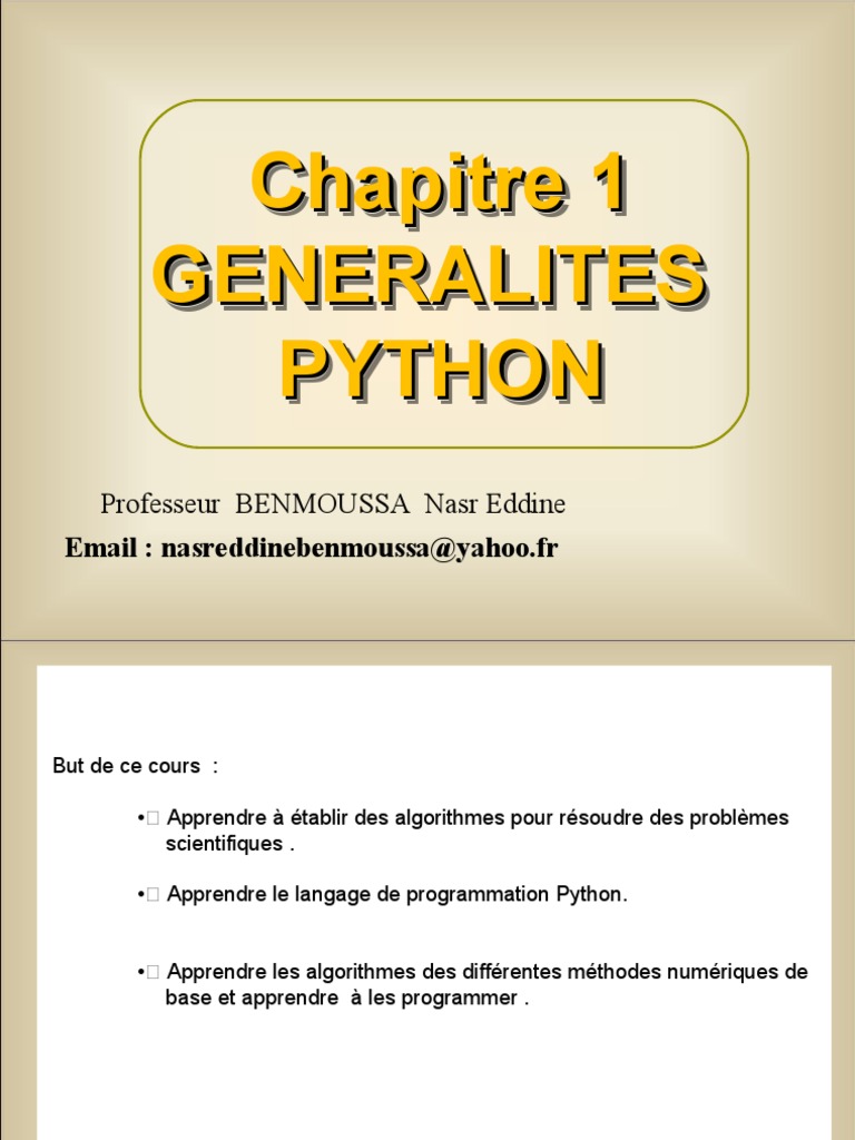 Chapitre 1 - PYTHON | PDF | Compilateur | Langage de programmation