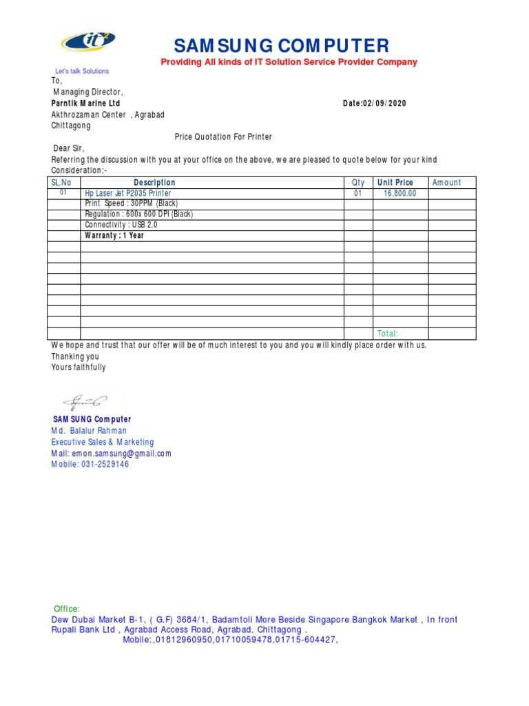 Price Quotation Printer | PDF