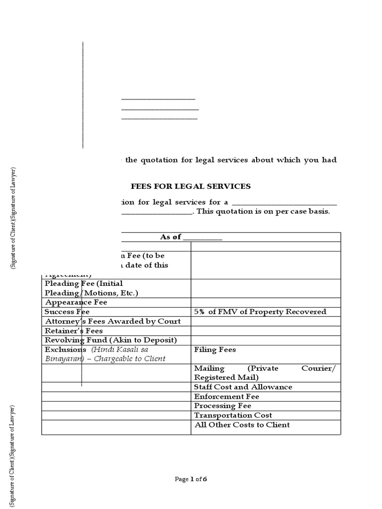 Sample Client Rate Proposal | PDF | Lawyer | Attorney's Fee