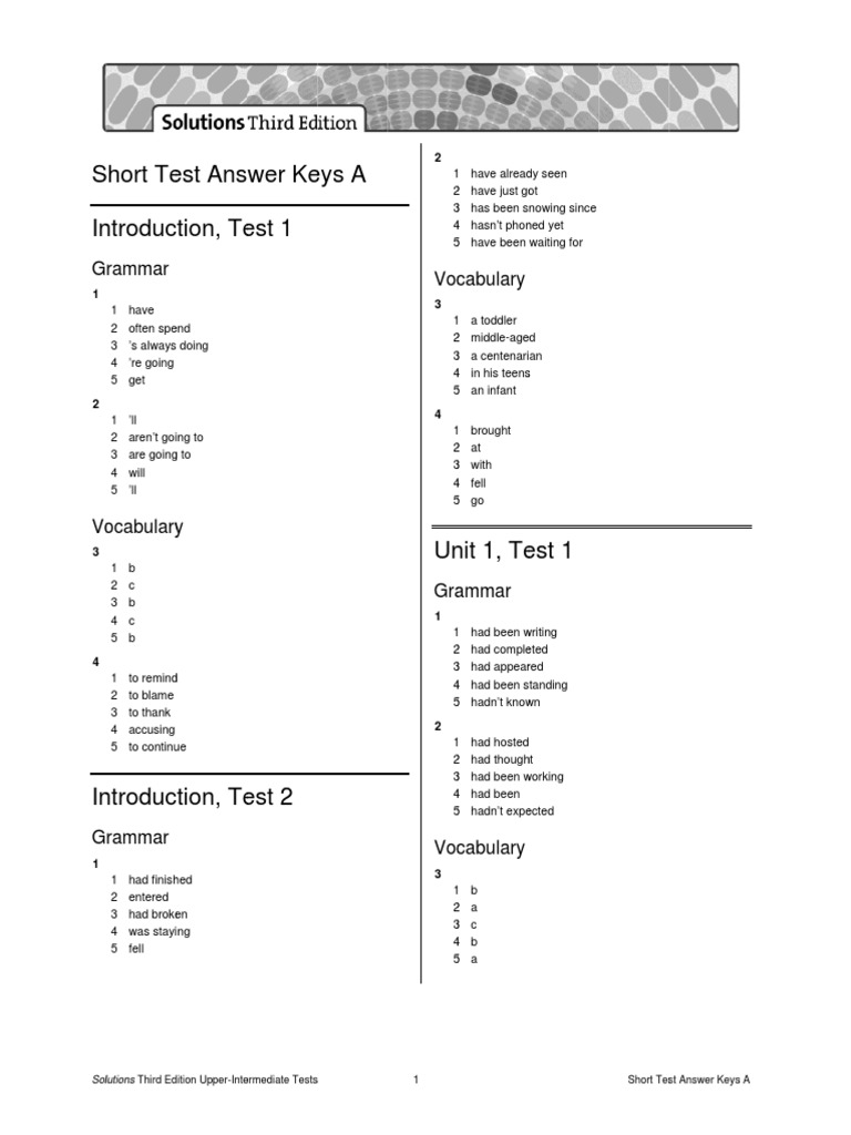 Sol3e Uppint Short Test Answer Keys A | PDF | Food And Drink