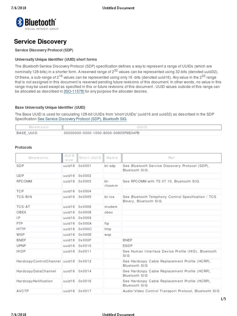 Assigned Numbers Service Discovery | PDF | Bluetooth | Networks Assigned Numbers Service Discovery | PDF | Bluetooth | Networks